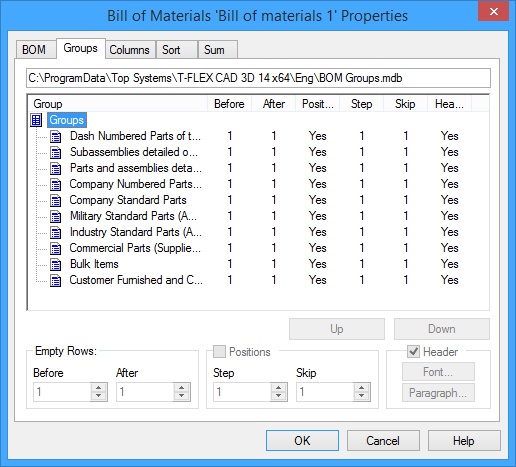 Product Structure, Reports, Bill of Material > BOM Properties
